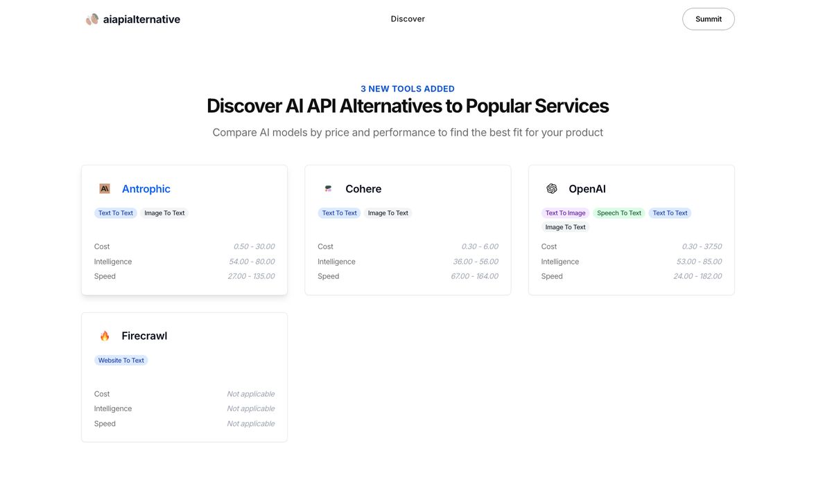 Compare AI APIs by Price & Performance | AI API Alternative
